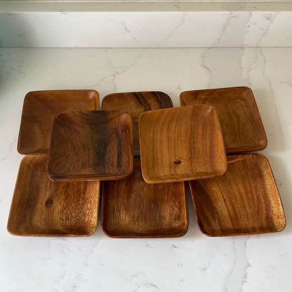 Dining | Vintage Monkey Pod Snack Trays Set Of 8 | Poshmark